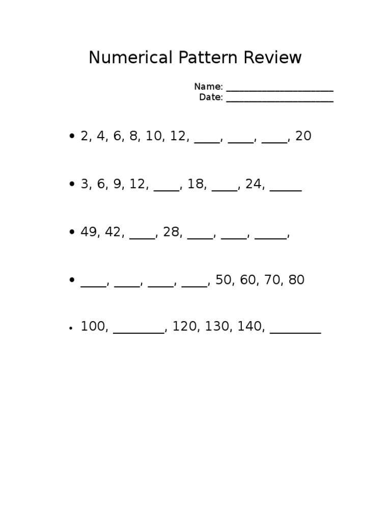 Numerical Patterns Worksheet | PDF | Teaching Methods & Materials ...
