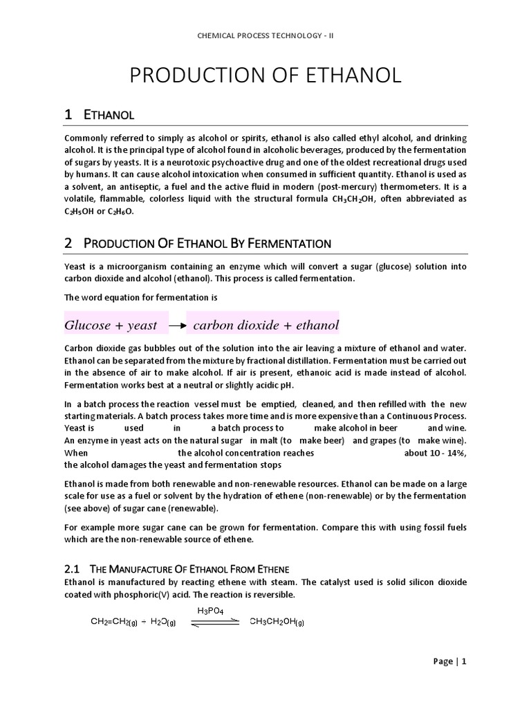 Production of Ethanol | PDF | Ethanol | Fermentation