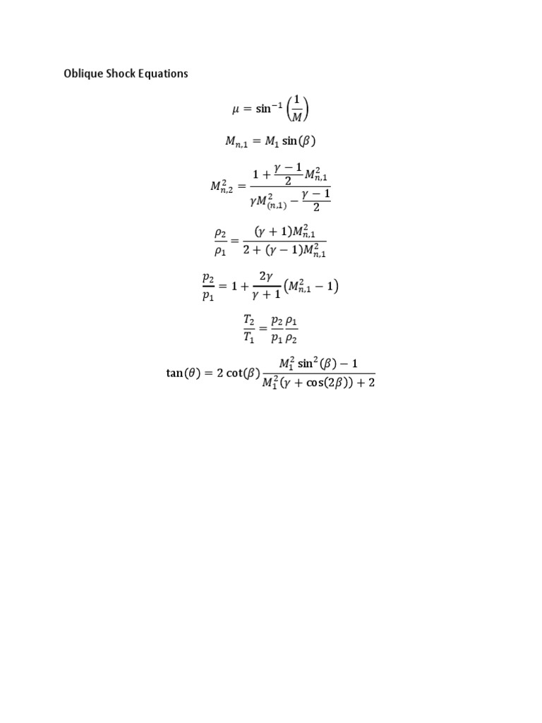 Oblique Shock Equations | PDF