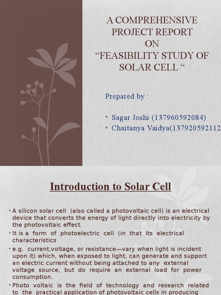 A Comprehensive Project Report ON "Feasibility Study of Solar Cell ...