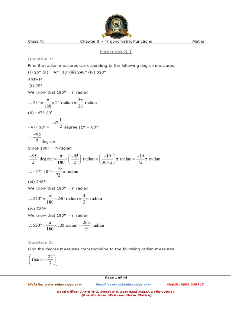 Chapter 3 Trigonometric Functions | PDF