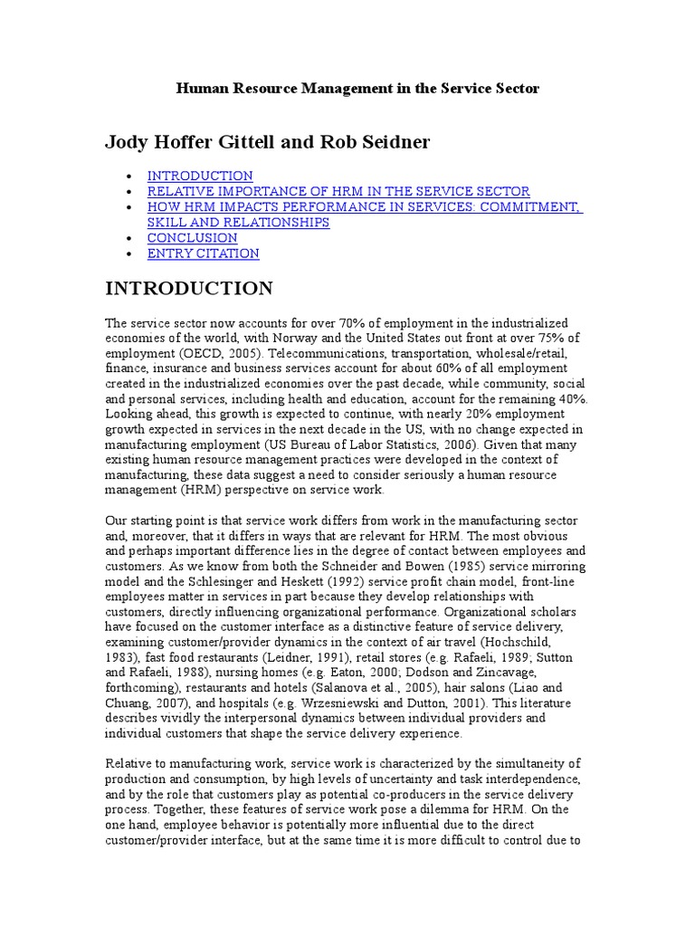 12.gittell, Jody Hoffer, and Rob Seidner. Human Resource Management in ...