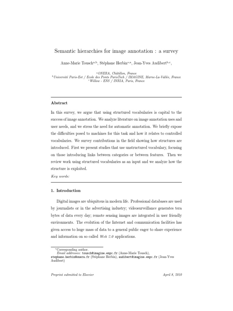 Semantic Hierarchies For Image Annotation - A Survey | PDF | Hierarchy | Semantics