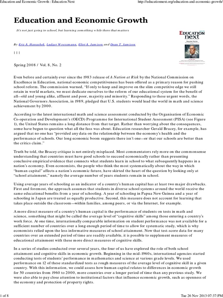 Education and Economic Growth - Education Next | PDF | Economic Growth ...
