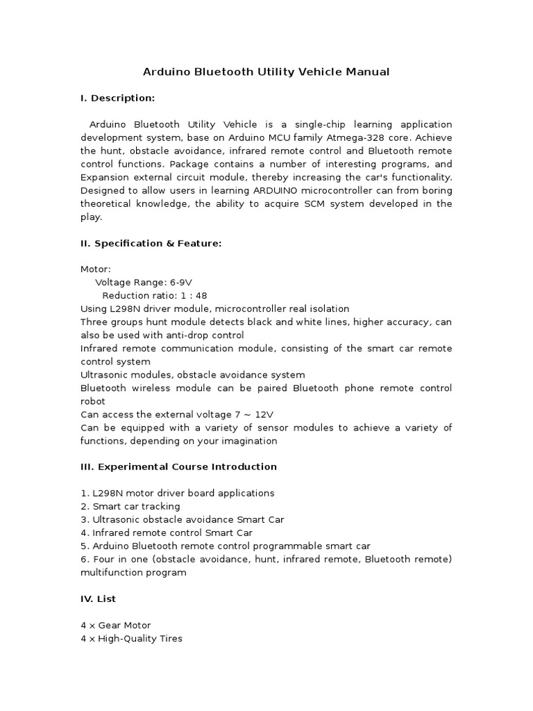 Bluetooth Smart Car Manual | PDF | Arduino | Bluetooth