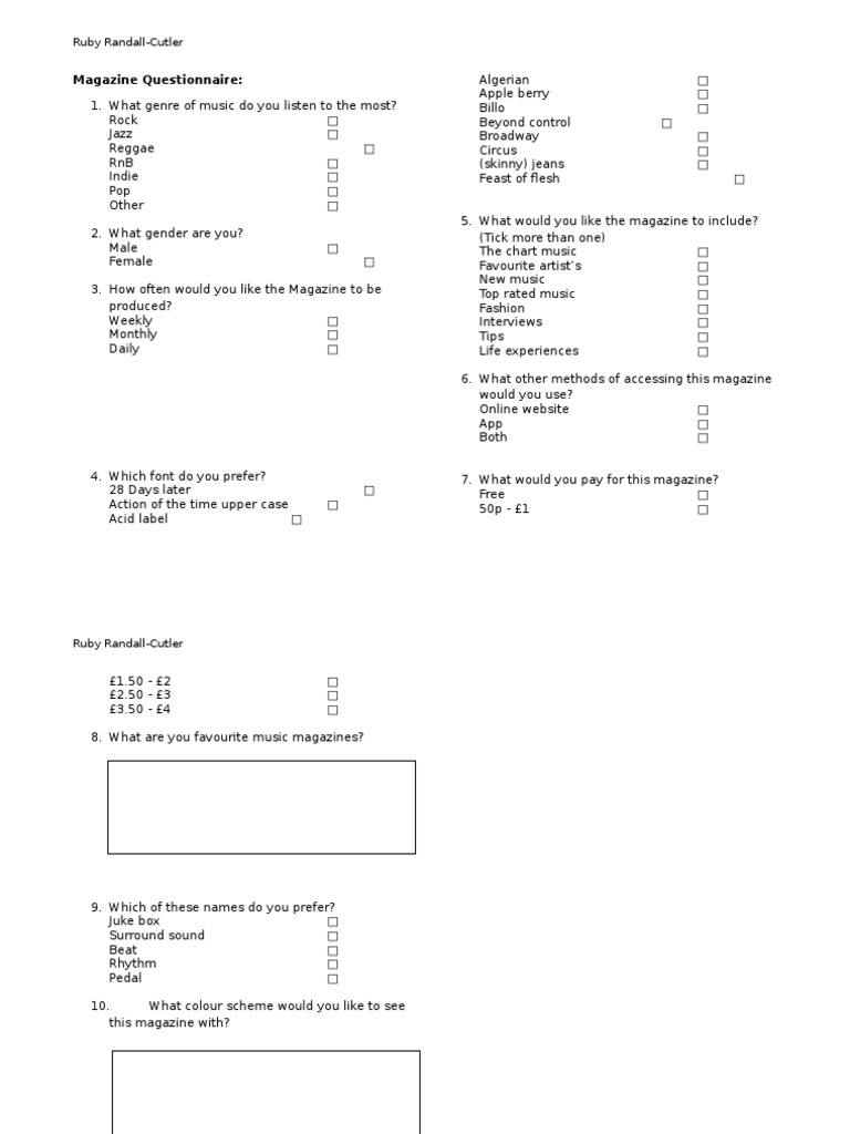 Magazine Questionnaire | PDF | Lifestyle