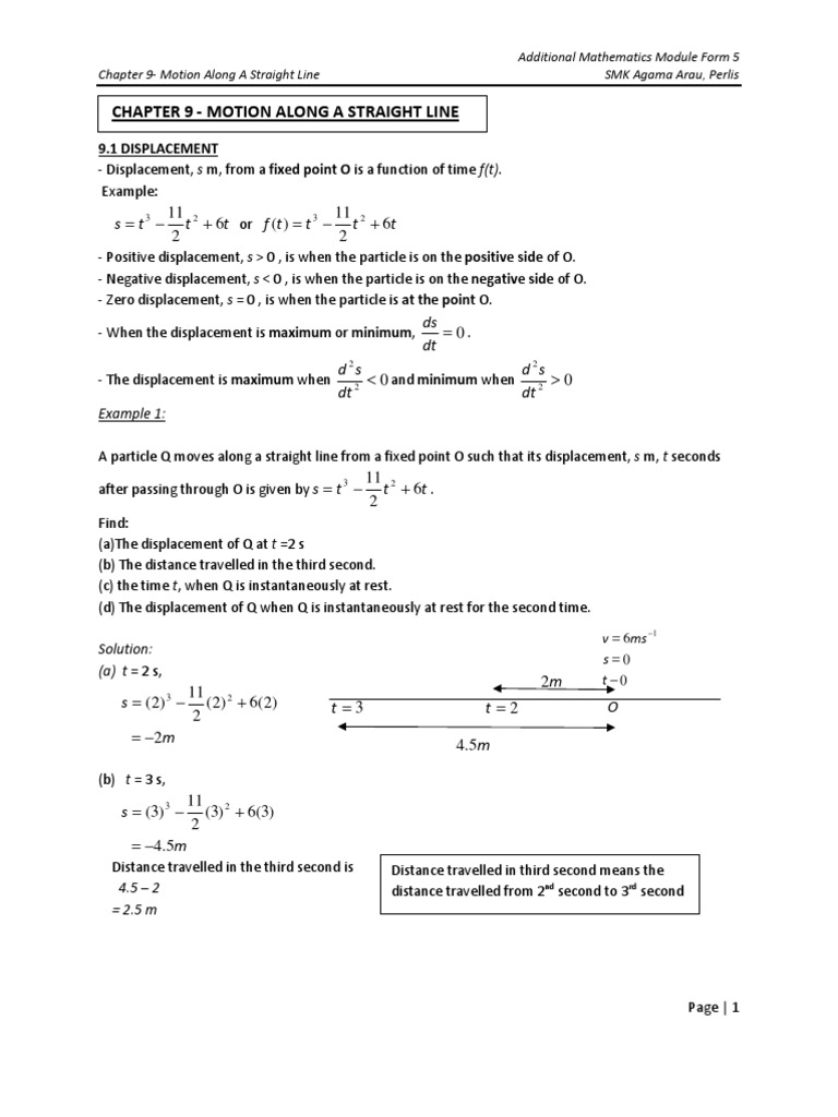 Motion Along a Straight Line: Form 5 | PDF | Acceleration | Velocity