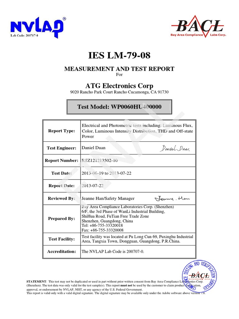 IES LM-79-08: ATG Electronics Corp | PDF | Shenzhen | Power Supply