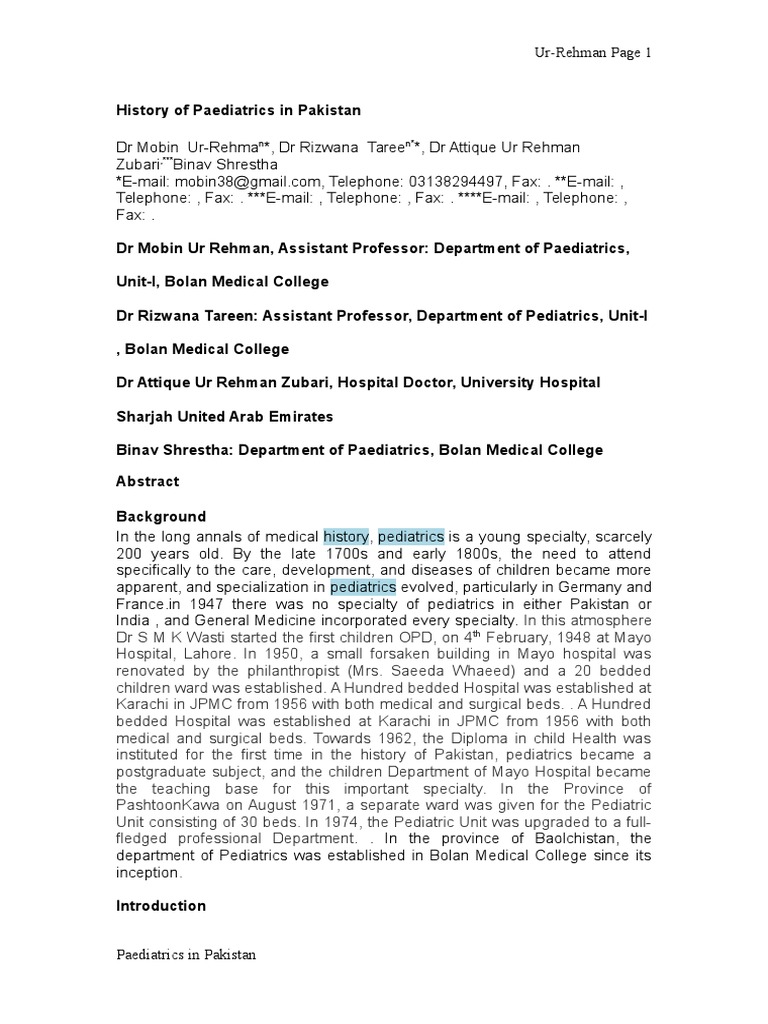 History of Pediatrics | PDF | Pediatrics | Clinical Medicine