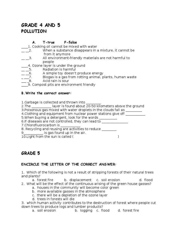 Grade 4 and 5 Science - Pollution | PDF | Waste | Ozone Depletion