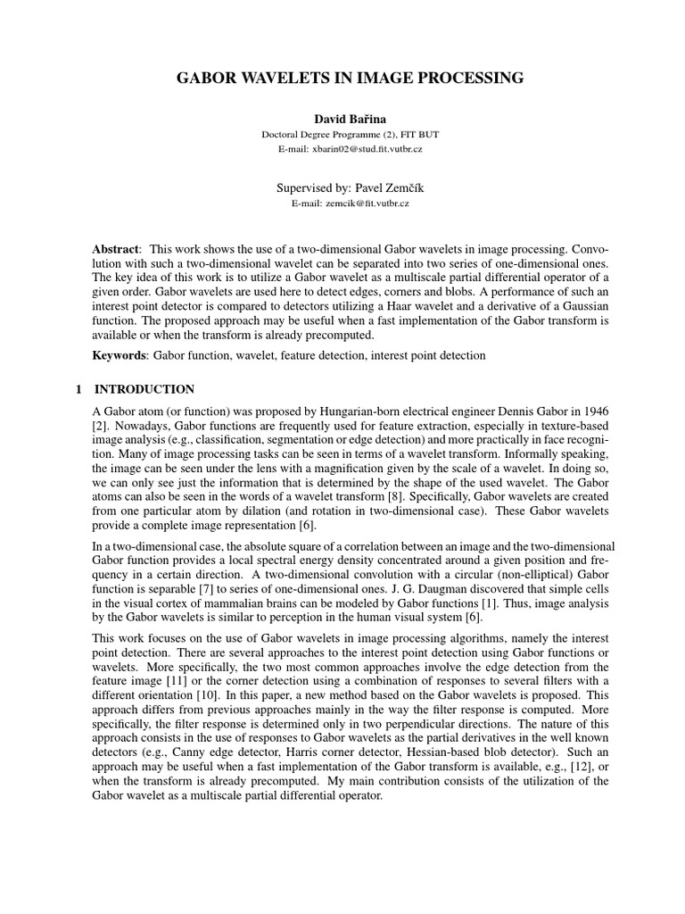 Gabor Wavelets in Image Processing | PDF | Wavelet | Derivative