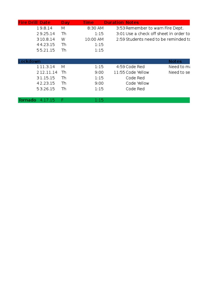 Fire Drill and Lockdown Schedule | PDF