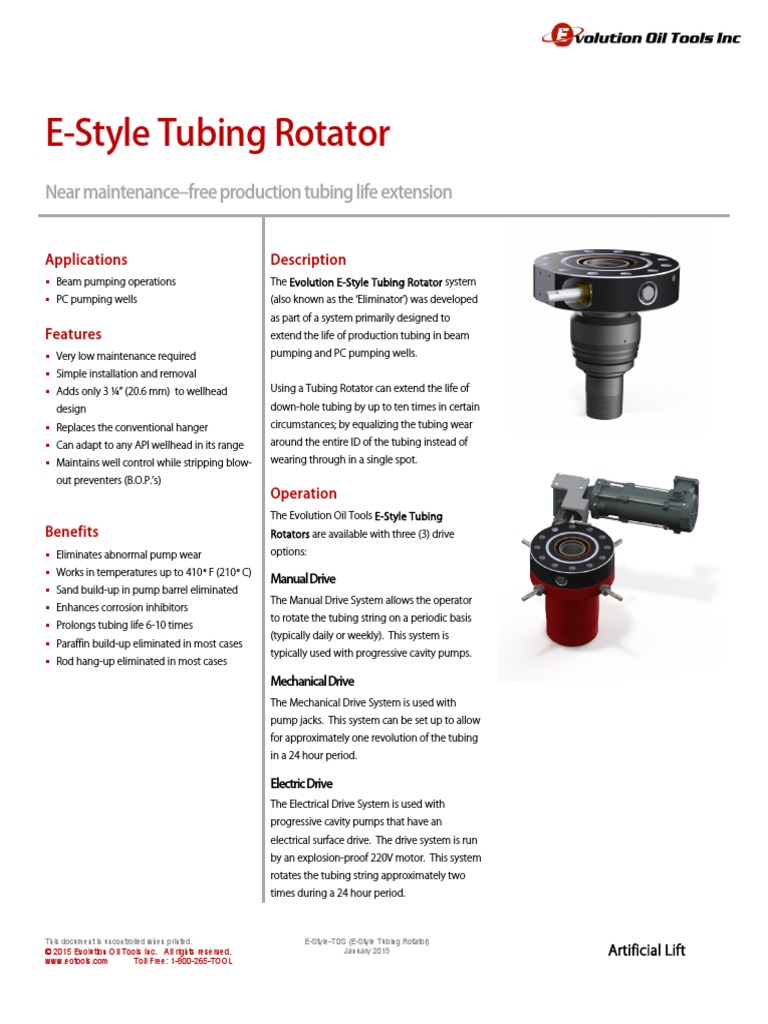E Style Tubing Rotator Technical Datasheet | PDF