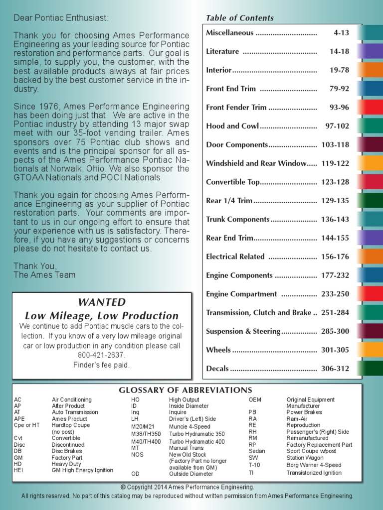Ames Performance Catalog of Classic Pontiac Firebird and GTO Parts ...