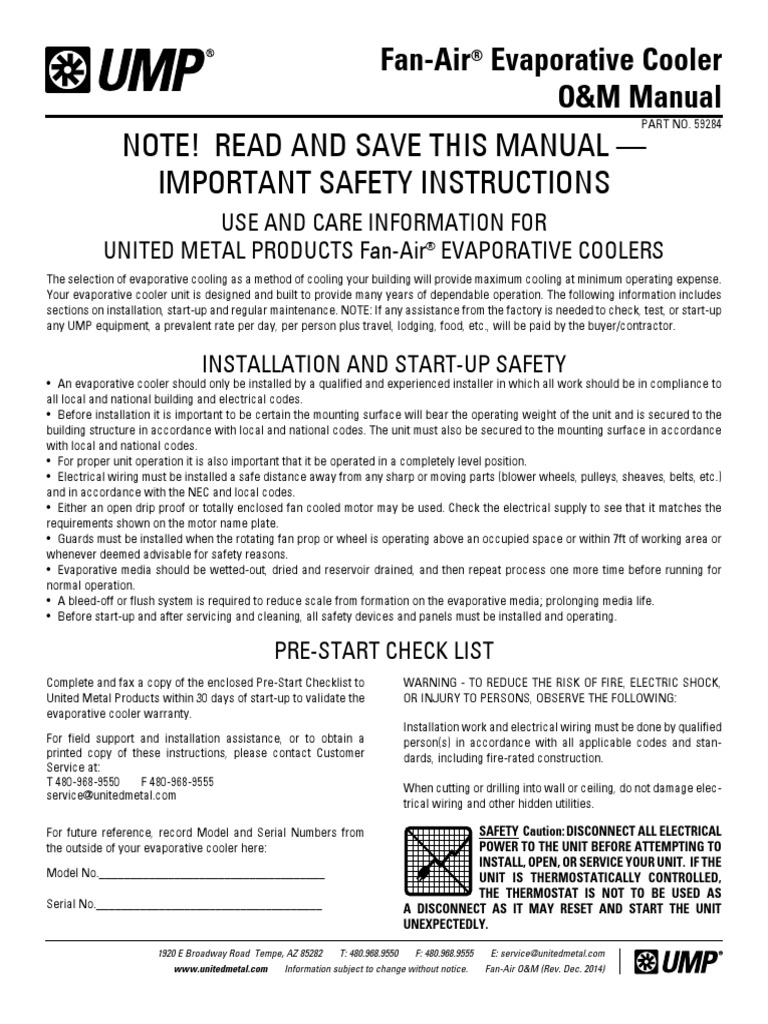 Ump Fan-Air Om Manual - Rev Dec 2014 | PDF | Belt (Mechanical ...