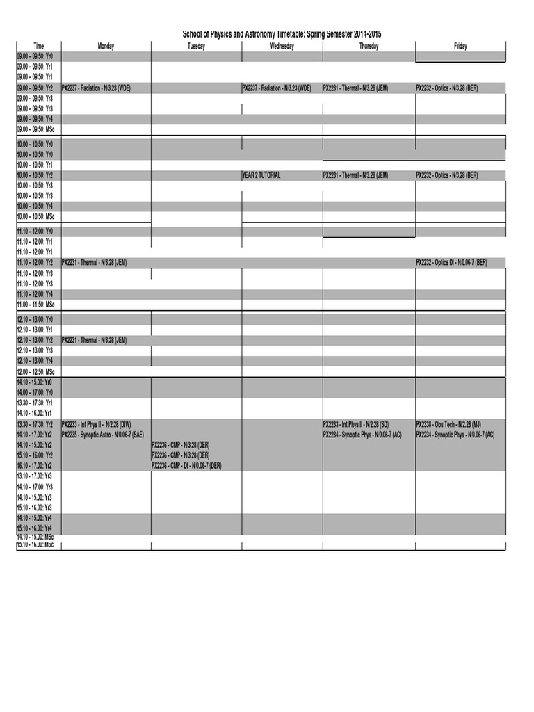 PX2231 Thermal Course Schedule | PDF | Natural Sciences | Physical Sciences