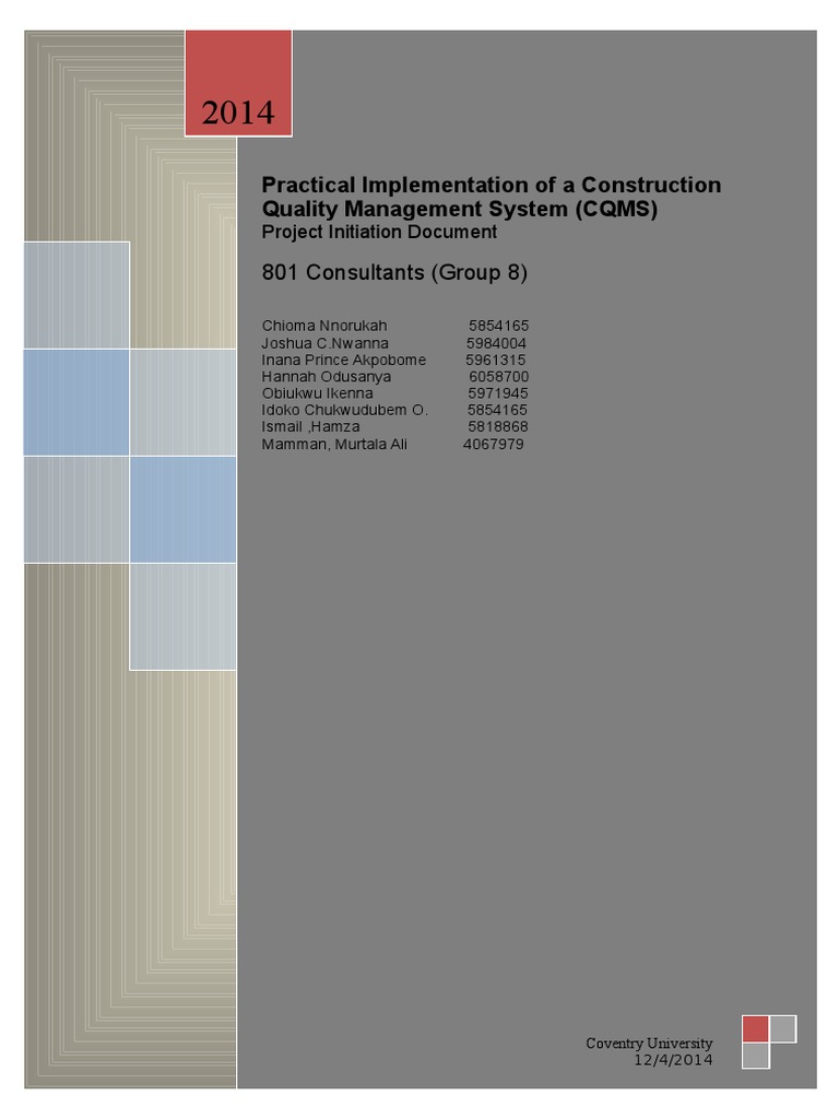 Sample PID | Project Management | Quality Management System