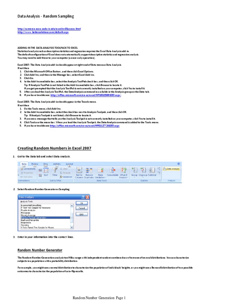 Excel Random Numbers and Sampling | PDF | Probability Distribution ...