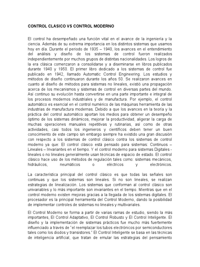 Control Clasico Vs Control Moderno | PDF | Electrónica | Sistema de control