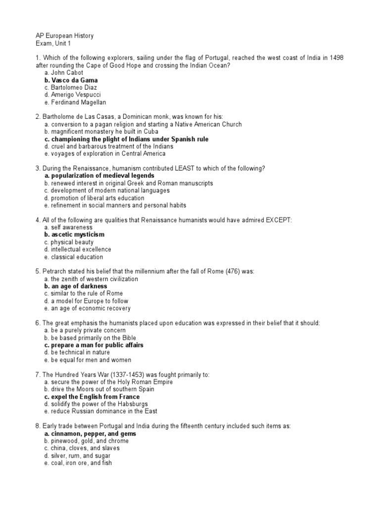 Unit Test | PDF | Renaissance | Middle Ages