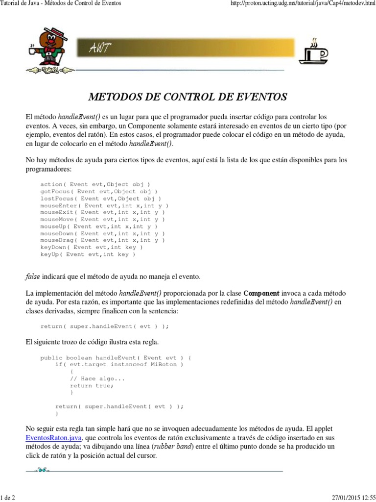Tutorial de Java - Métodos de Control de Eventos | PDF | Métodos y materiales de enseñanza ...