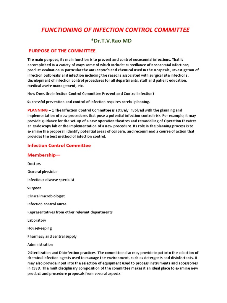 Functioning of Infection Control Committee | PDF | Infection Control ...