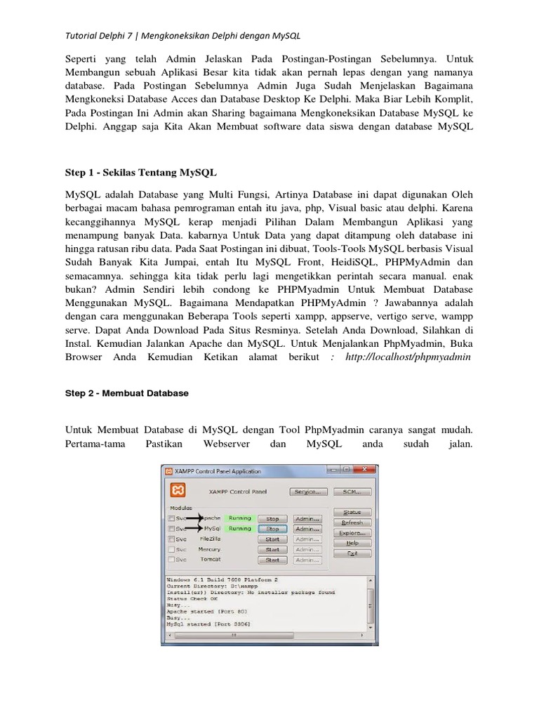 Koneksi Delphi 7 Dengan MySql | PDF