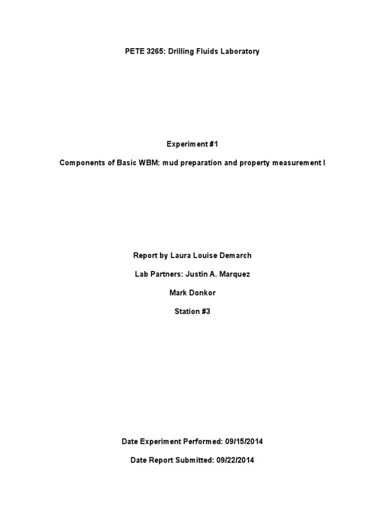 Lab Report Drilling Fluids Lab | PDF | Viscosity | Soft Matter
