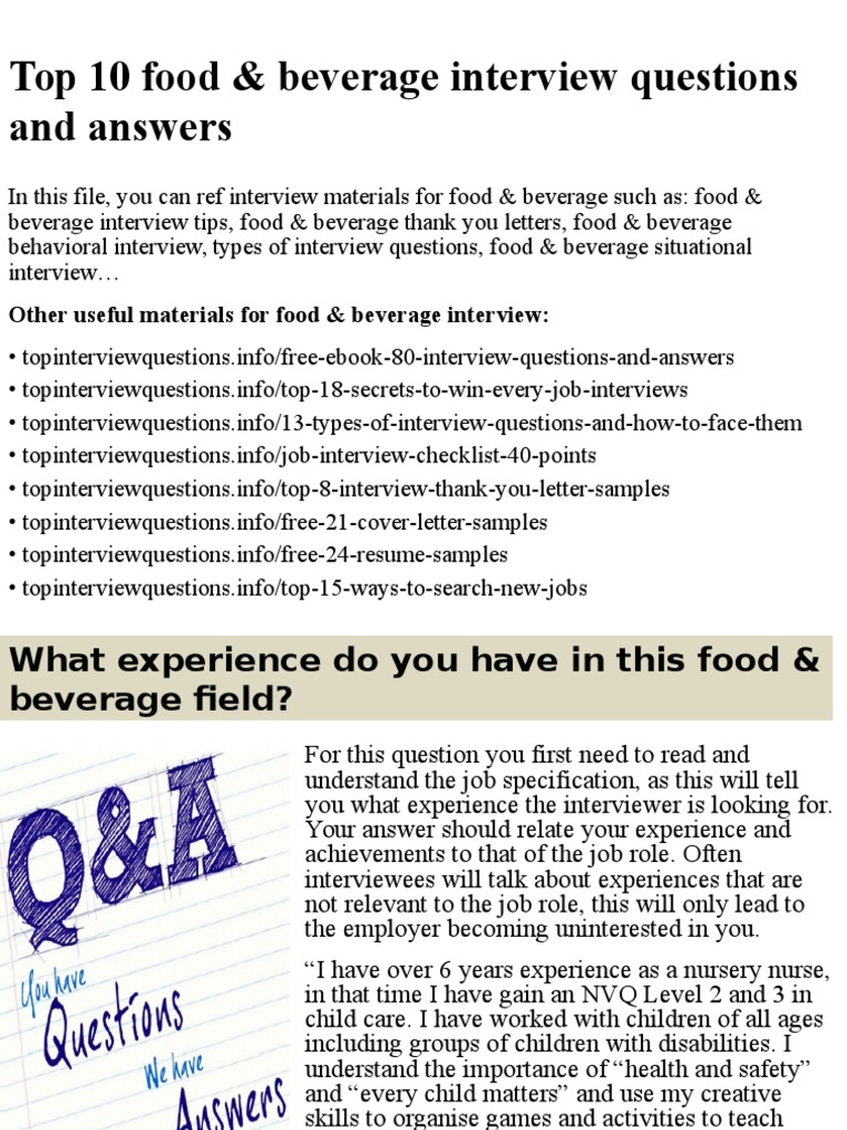 Top 10 Food & Beverage Interview Questions and Answers | PDF | Job ...