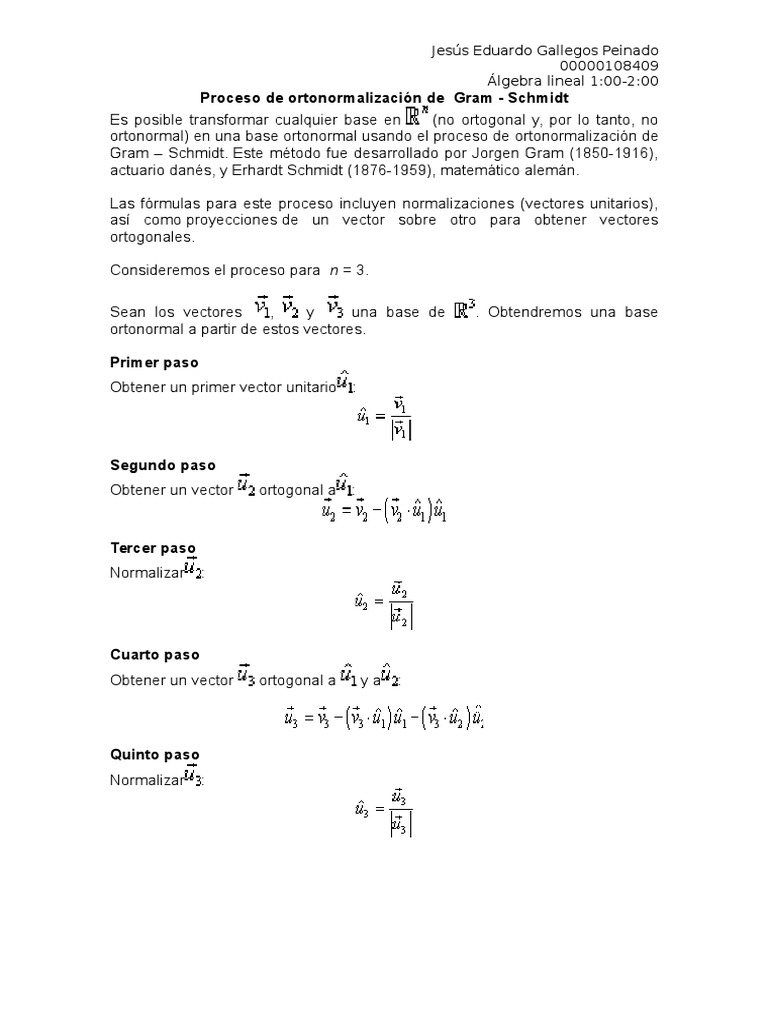 Proceso de Ortonormalización de Gram - Schmidt | PDF | Métodos y materiales de enseñanza