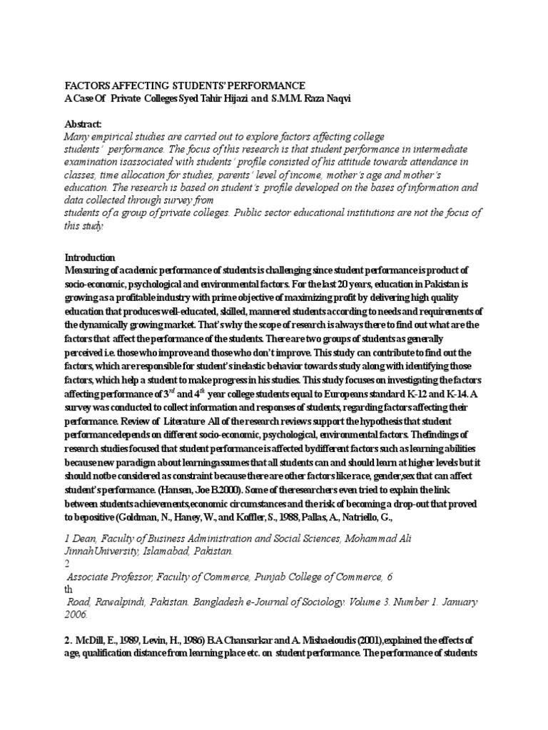 Factors AFFECTING READING PERFORMANCE | PDF | Students | Test (Assessment)