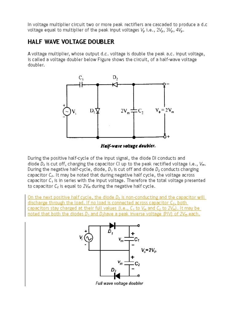 In Voltage Multiplier Circuit Two or More Peak Rectifiers Are Cascaded ...