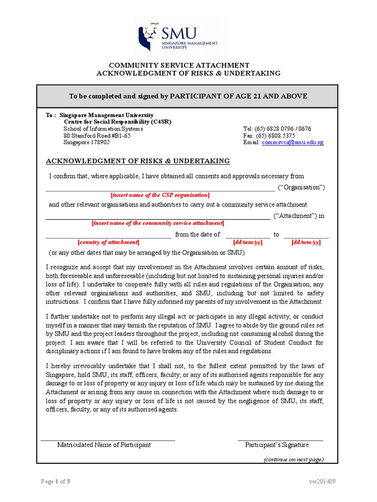 4.3 Forms - (R&U Abv21) C4SR Acknowledgement of Risks & Undertaking ...