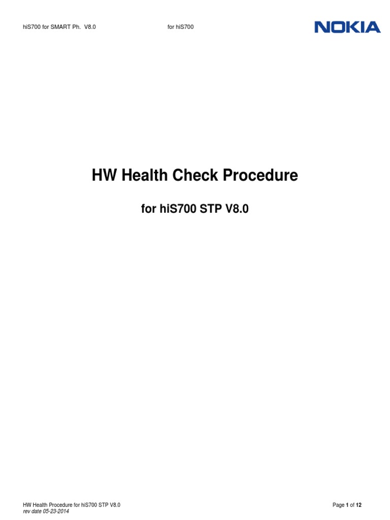 Hardware Health Check Procedure for the hiS700 STP V8.0 System | PDF ...