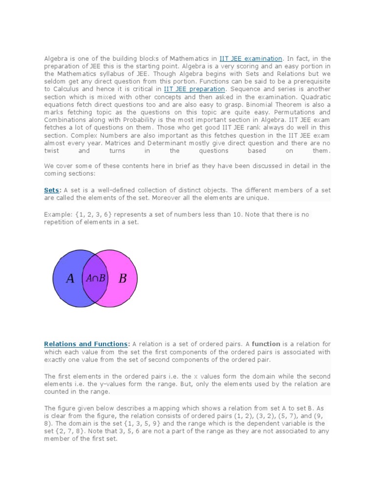 IIT JEE Examination:: A Set Is A Well-Defined Collection of Distinct ...
