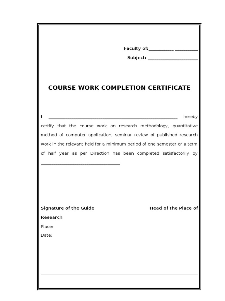 Course Work Completion Certificate | PDF