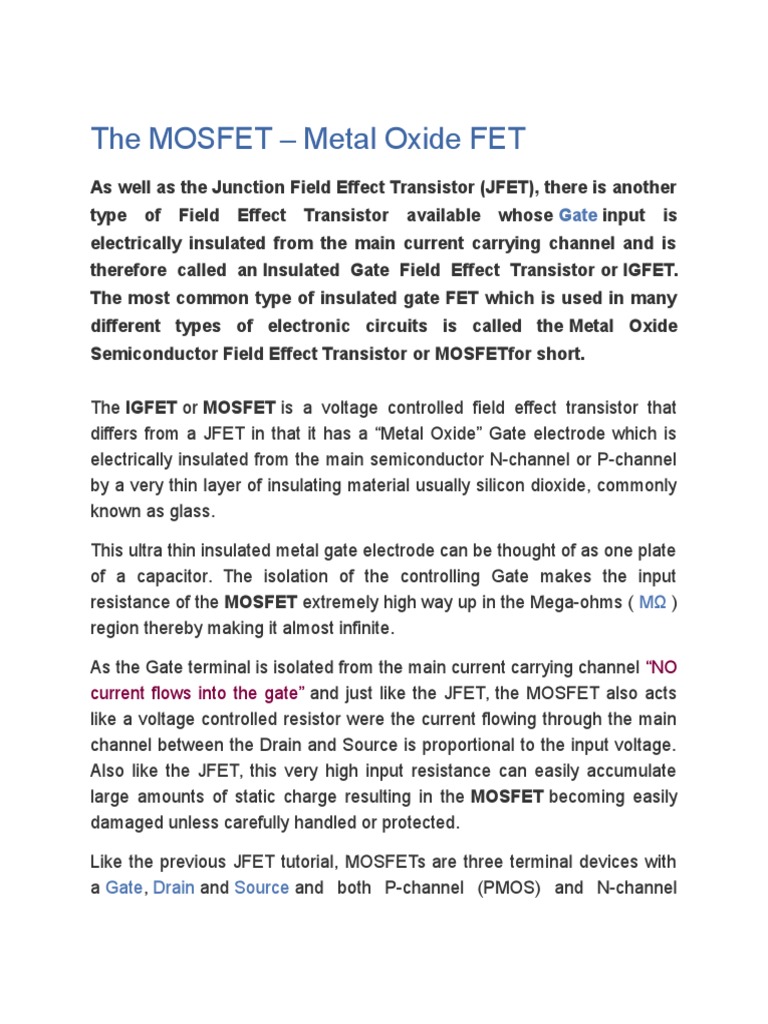 The MOSFET - Understanding the Metal Oxide Semiconductor FET | PDF ...