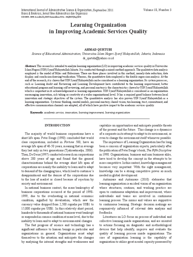 Enhancing Academic Services Through Learning Organizations Pdf