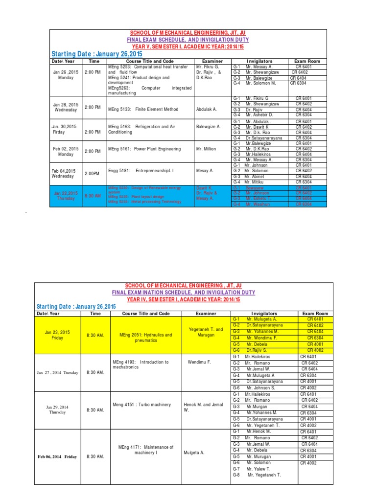 JU Final Exam Schedule 2015 | PDF | Computers | Technology & Engineering