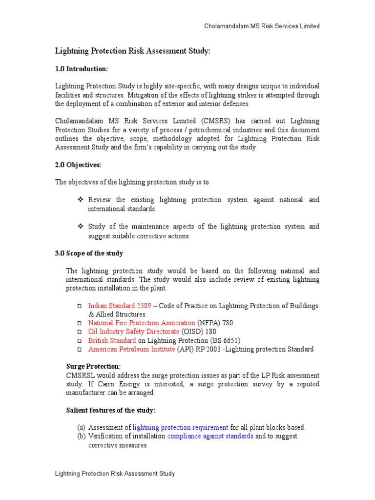 Lightning Protection Risk Assessment Study - Write Up | Risk Assessment ...