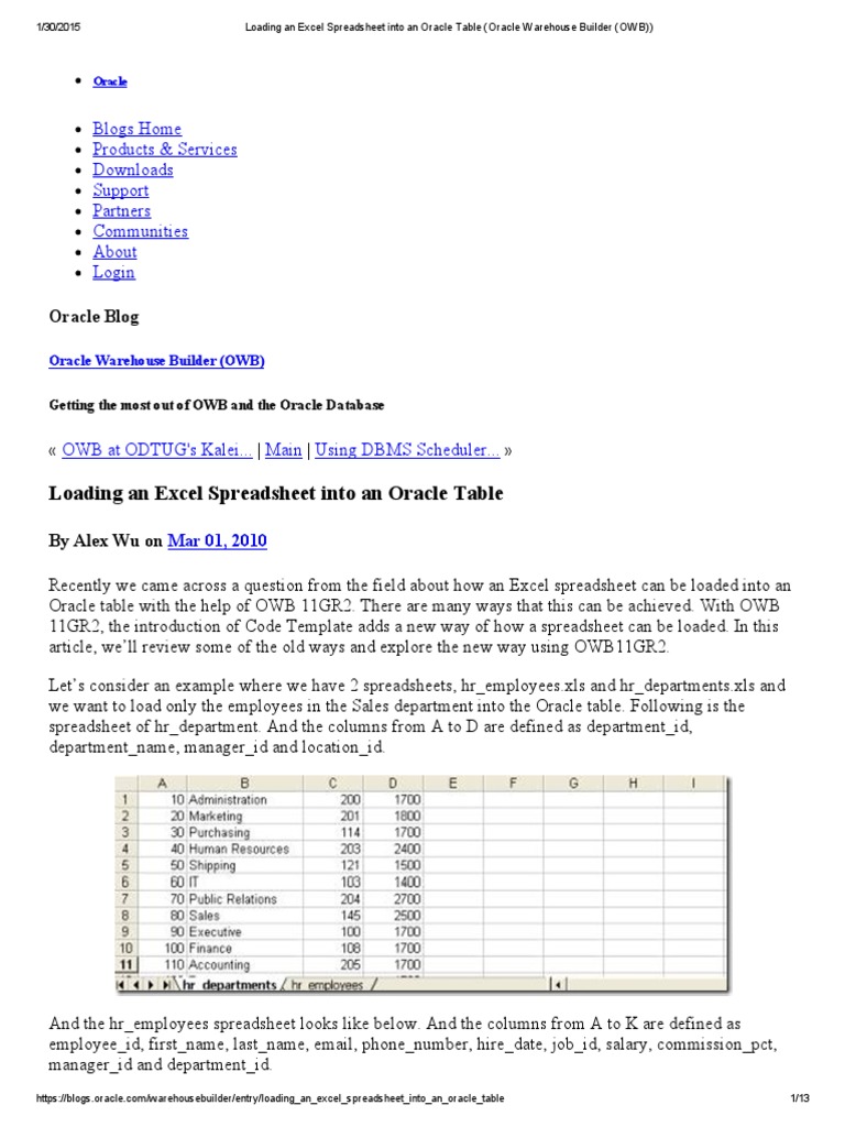 Loading An Excel Spreadsheet Into An Oracle Table (Oracle Warehouse ...