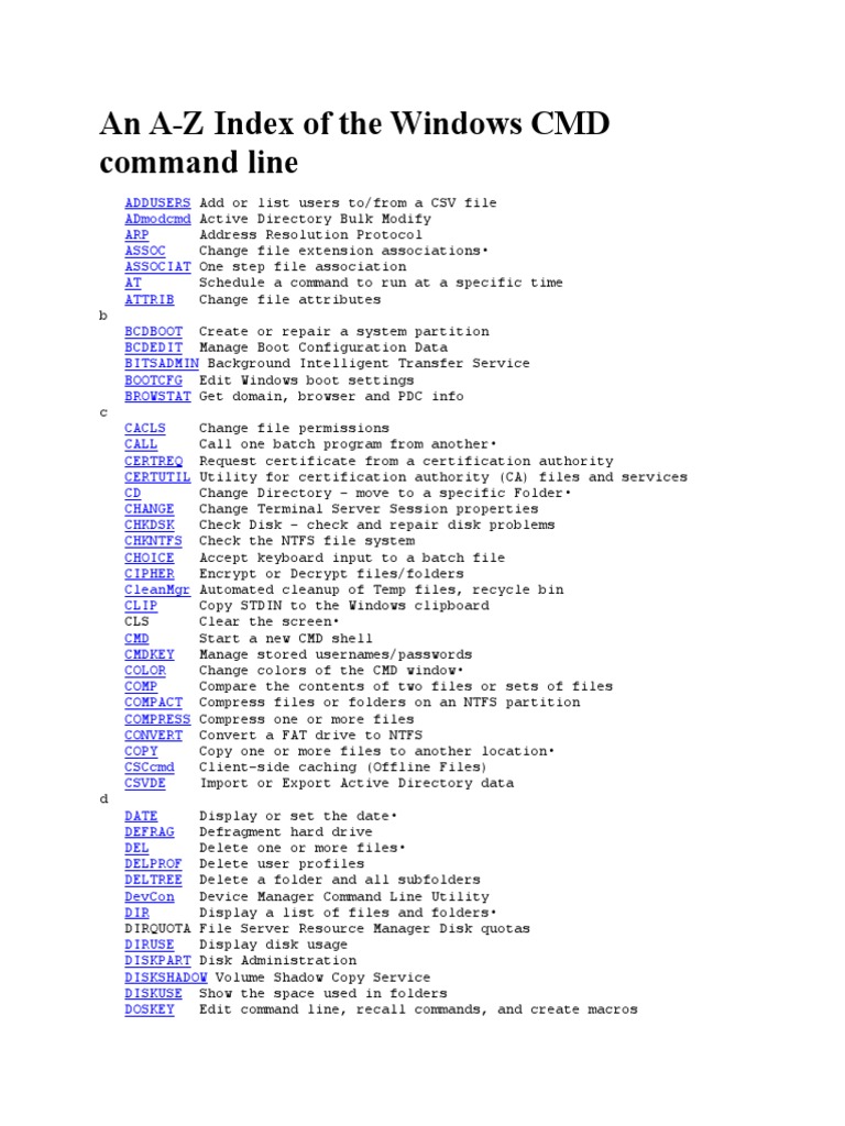 An A-Z Index of The Windows CMD Command Line | PDF | Windows Registry ...