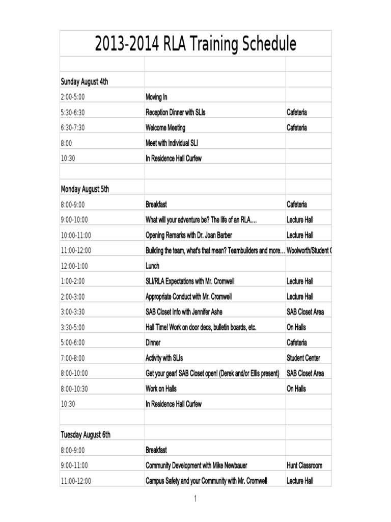 2013-2014 RLA Training Schedule | PDF