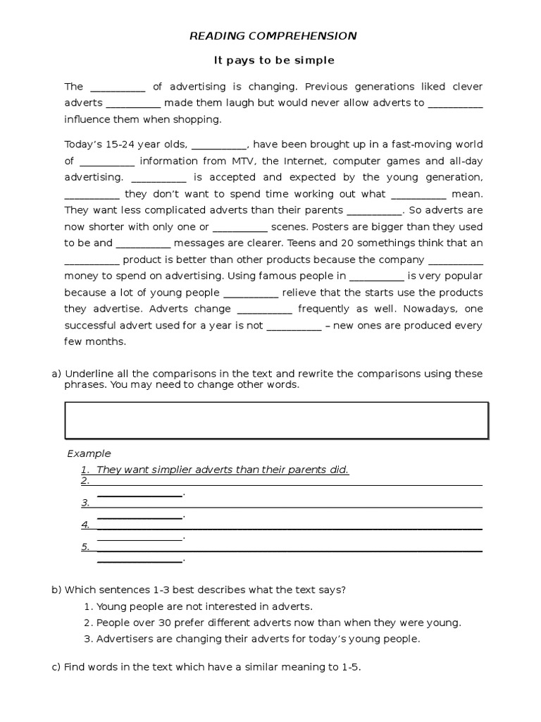 Open Cloze & Reading Activities | Weather | Advertising