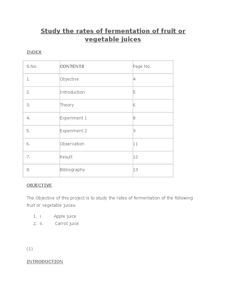 Study The Rates of Fermentation of Fruit or Vegetable Juices | PDF ...