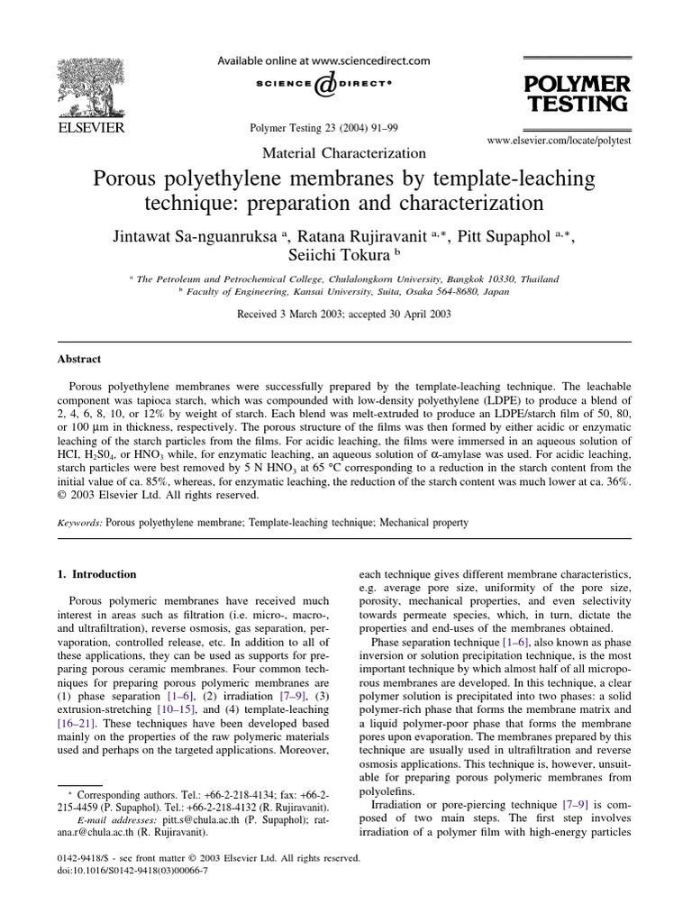 Porous Polyethylene Membranes by Template-Leaching Technique ...