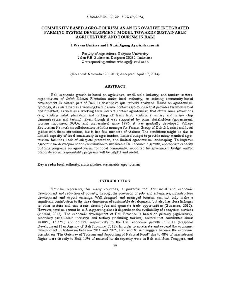 Journal Issaas v20n1 03 Budiasa | PDF | Bali | Tourism