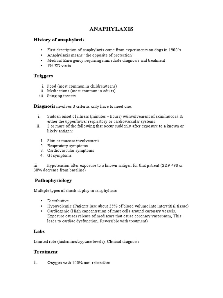 Anaphylaxis Handout | Clinical Medicine | Medical Specialties