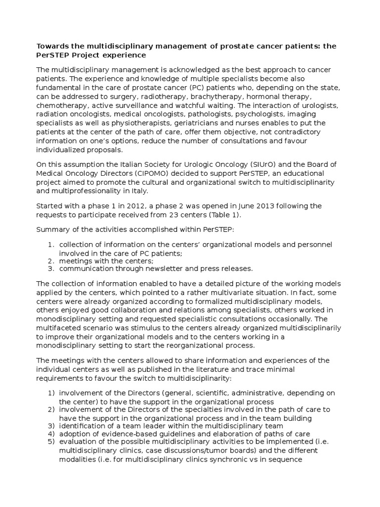 Towards The Multidisciplinary Management of Prostate Cancer Patients ...