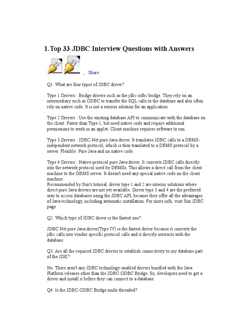 JDBC Interview Questions With Answers PDF | PDF | Databases | Software Engineering